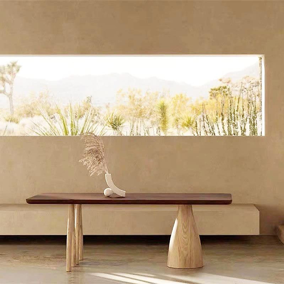 SUSUO 63" L x 27.6" W Rectangle Modern Dining Table Solid Wood Leisure Coffee Table with Double Pedestal Base, Walnut Dining Table Wood Furniture for Home and Kitchen