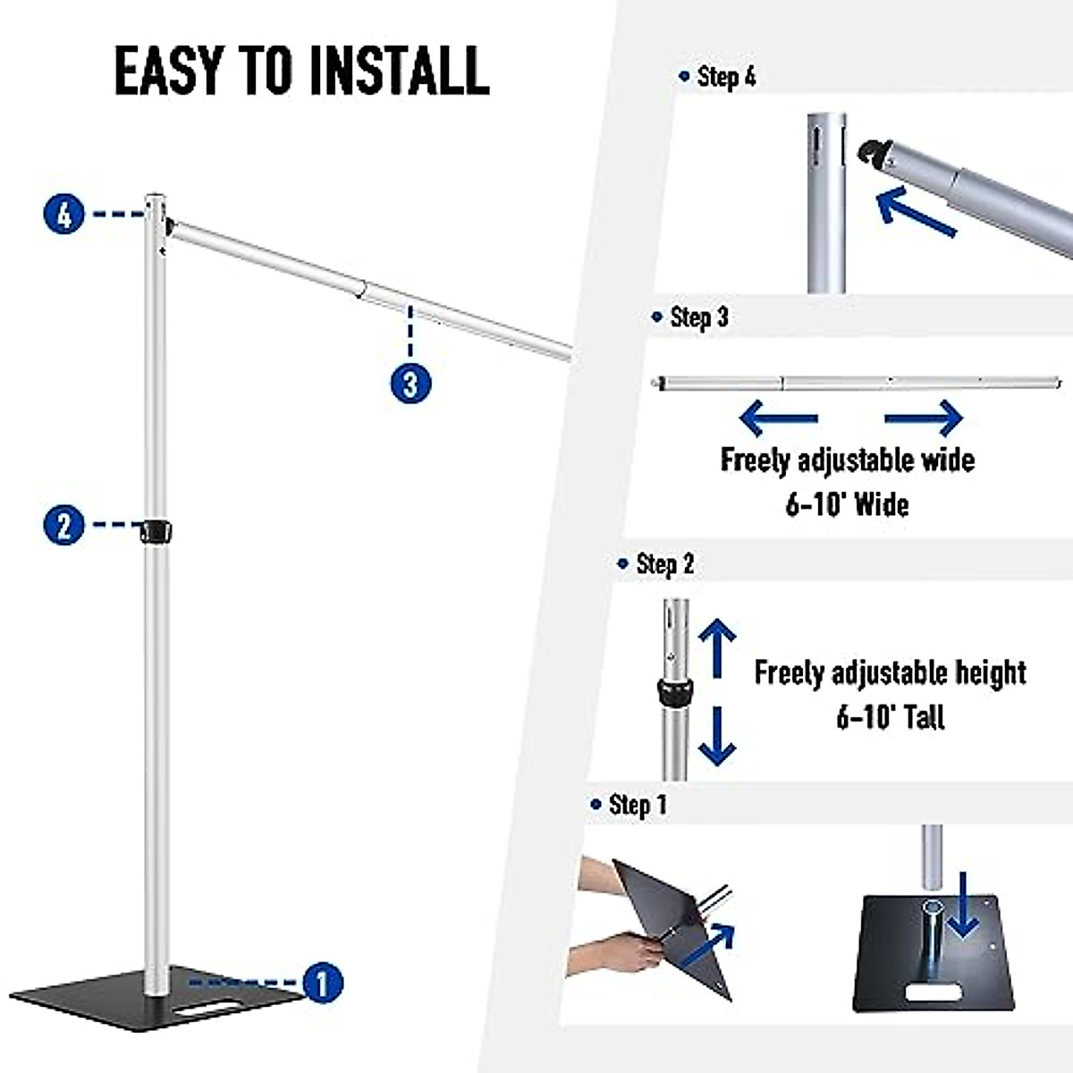 Hecis Portable Backdrop Stand with Crossbar, Adjustable Pipe and Drape Backdrop Kit for Event， Party, Trade Shows and Wedding Decor, 10FT Square Backdrop Frame