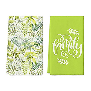 Artoid Mode Green Leaves Eucalyptus Spring Kitchen Towels Dish Towels, 18x26 Inch Seasonal Summer Family Holiday Decoration Hand Towels Set of 2