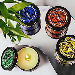Eutectic Scented Colorful Tin Aromatherapy Candle Gift Set | Zodiac Sign Collection Candles Bulk | 3.5 Oz Natural Soy Wax with Jasmine, Sea Breeze, Ocean, and Forrest Fragrance Small Candles