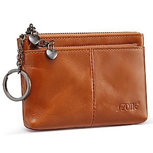 S-ZONE Genuine Leather Coin Purse Women Small Change Wallet Pouch Card Holder with Keychain Gift Box