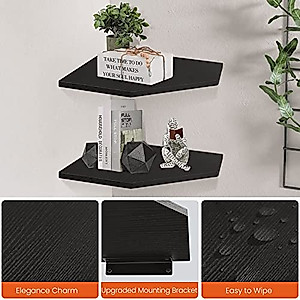 Homode Corner Shelf Wall Mount, Set of 2 Corner Floating Shelves with Wire Hole for TV, Cable Box, Wood Hanging Storage Shelf Organizer for Bathroom Kitchen Living Room Bedroom, Black