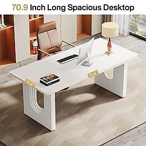Tribesigns Modern Executive Desk, 70.9" Large Office Computer Desk, Conference Table Meeting Room Table, Simple Workstation Business Furniture for Home Office, White
