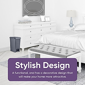 Superio Slim Trash Can with Foot Pedal – 2.5 Gallon Step-On Trash Can with Lid, Small Plastic Garbage Can, Mini Trash Can for Bathroom, Kitchen, Office, Under Desk, Bedroom, Dorm – Onyx Grey, 2