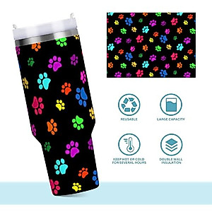 MCHIVER Color Paw Prints 40 oz Tumbler with Handle and Straw Stainless Steel Vacuum Water Bottle Leak-proof Travel Coffee Mug Insulated Tumbler for Office Car Home