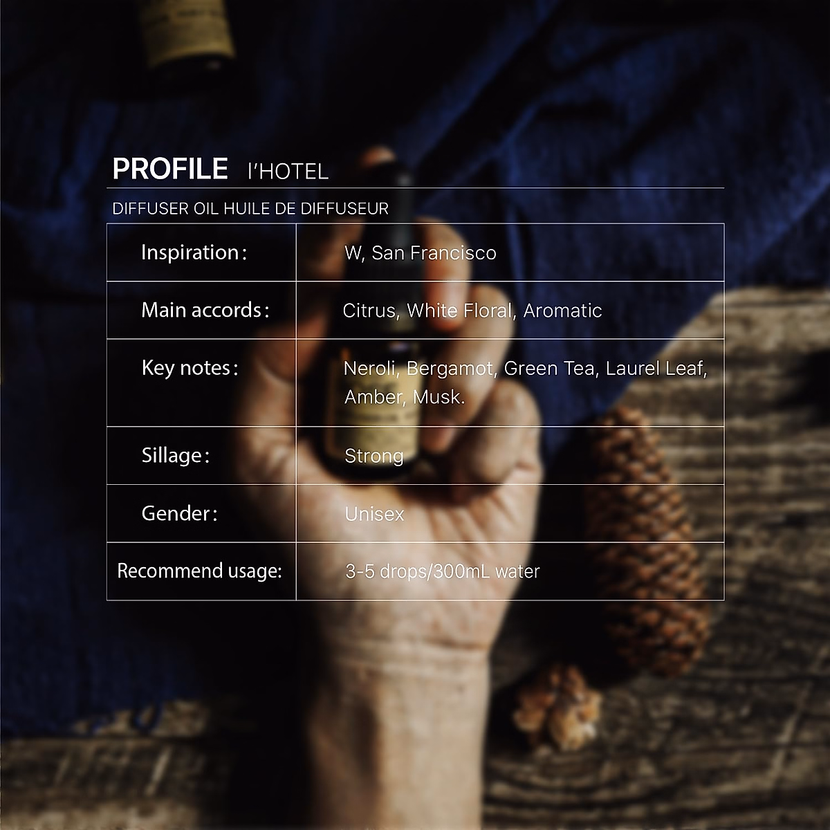 l'Hotel Diffuser Oil, White Floral Citrus Scent, Lifestyle Blend Neroli, Green Tea, Laurel Leaf, Musk Essential Oils Blend for Ultrasonic Diffuser