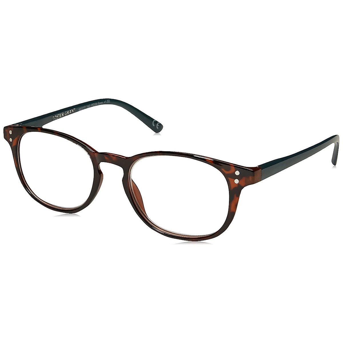 Foster Grant Women's Elodie Round Reading Glasses, Brown Tortoise/Transparent, 59 mm + 2.5