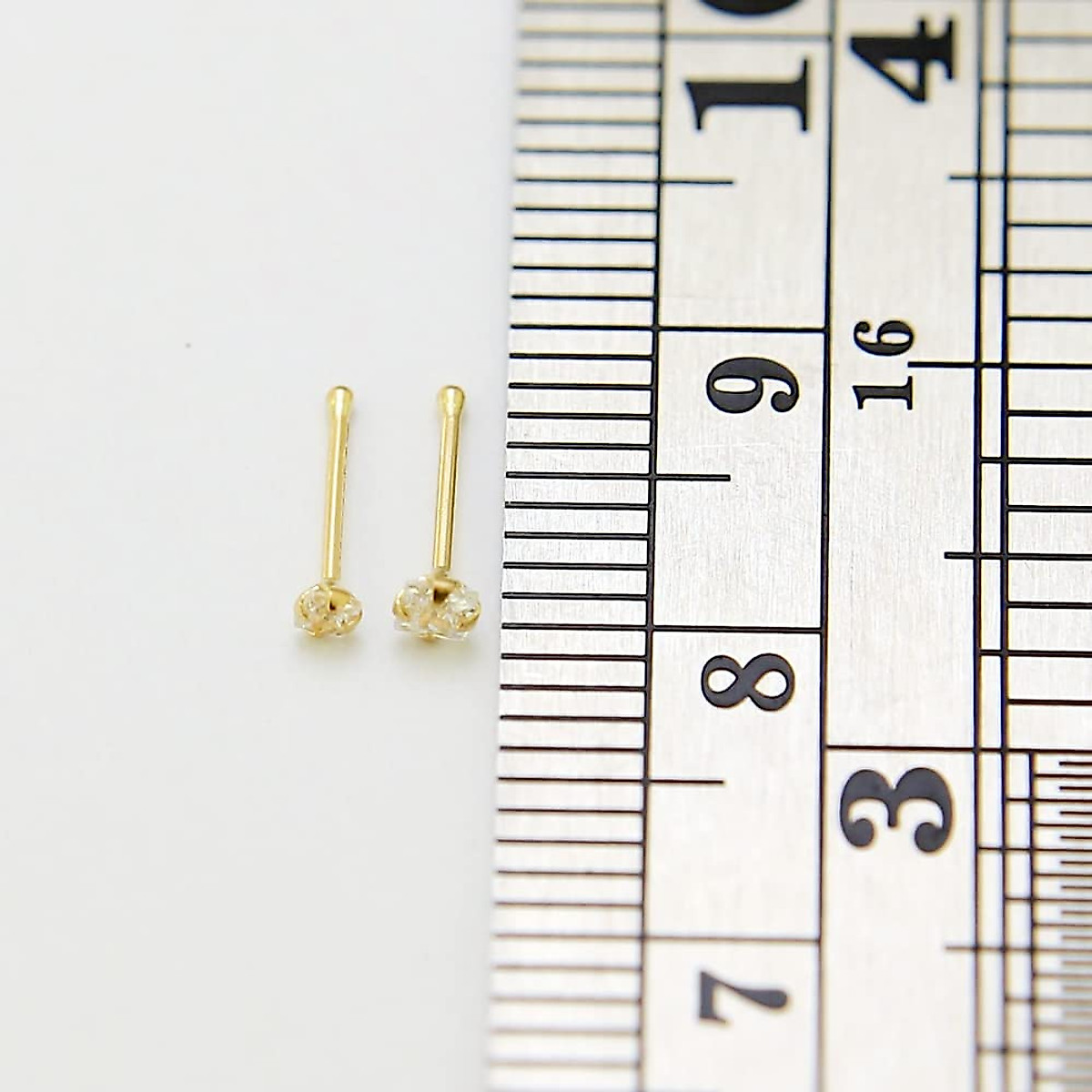 14K Solid Yellow Gold with 1.5MM Square Gem Ball End Nose Pin Body jewelry