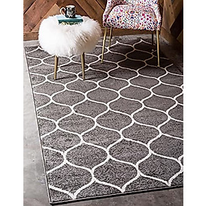 Unique Loom Trellis Frieze Collection Area Rug - Rounded (5' 1" x 8', Dark Gray/ Ivory)