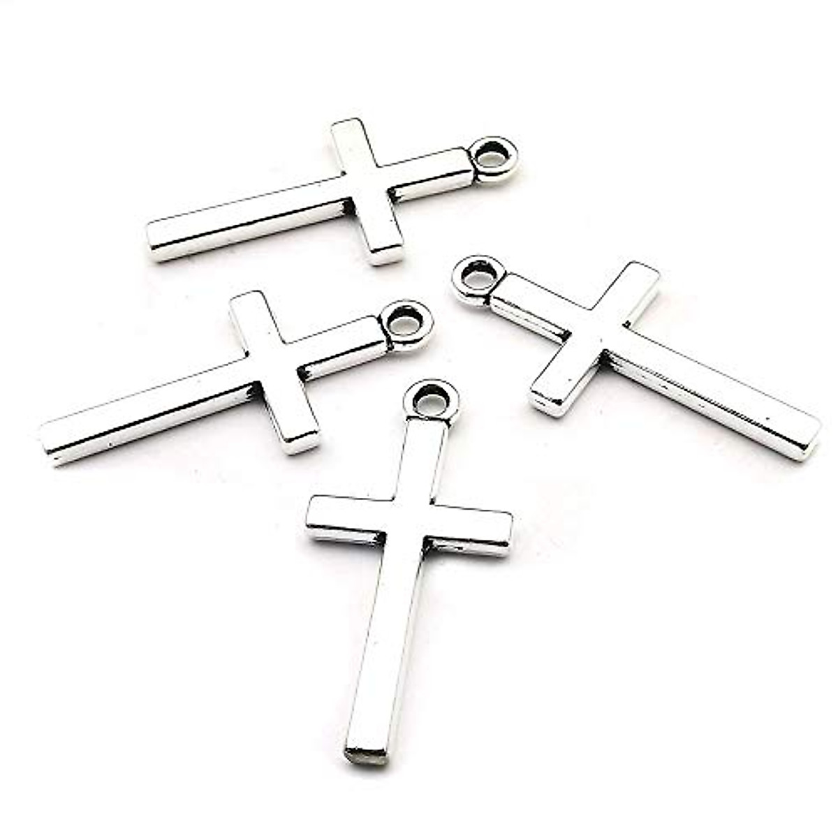 100pcs 13x27mm Silver Small Cross Charms Pendants Beads for Jewelry Making Crafting Findings Accessory for DIY Necklace Bracelet (7916)