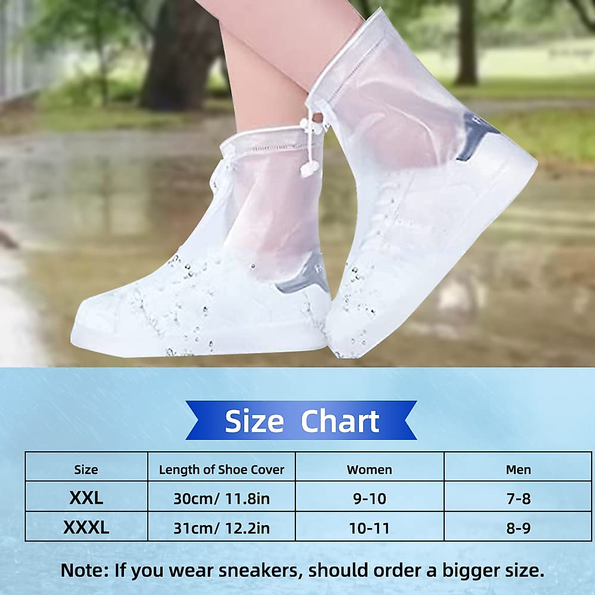 Waterproof Shoes Cover, Rain Boot Shoe Covers, Reusable Women Men PVC Rubber Sole Overshoes Galoshes Protectors for Cycling Camping Travel (XXL, White)