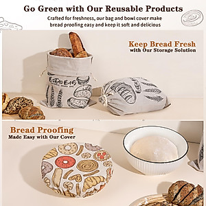 4 Pack Premium Reusable Bread Bags for Homemade Bread and Sourdough with Bread Proofing Covers, Linen Bread Storage Bags with Plastic Lining - Perfect Bread Bags for Homemade Bread Sourdough