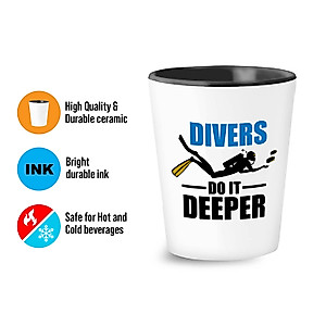 Bubble Hugs Scuba Diving Shot Glass 1.5oz - Divers Do It Deeper - Diver Swimmer Pool Lake Surface Oxygen Coral Snorkeling Holiday Summer Fish