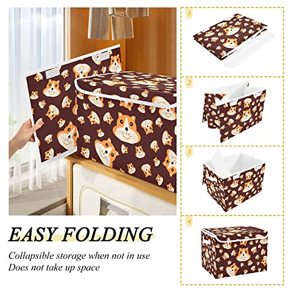 innewgogo Cute Fox Storage Bins with Lids for Organizing Large Collapsible Storage Bins with Handles Oxford Cloth Storage Cube Box for Car