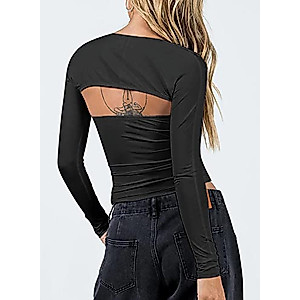 Dokotoo 2023 Women's Long Sleeve Shrug Crop Cardigan & Sexy Y2K Square Neck Strapless Cami Tank Top - Black, M