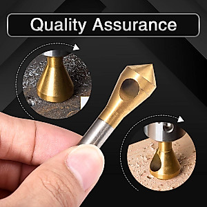 KATUR 4Pcs High Speed Steel Single-End Countersink, Deburring Drill Bit Set for Metal, 90 Degree Point Angle, 6/8/10/12mm Round Shank, 2-5, 5-10, 10-15, 15-20mm 4 Sizes Head Diameter(Gold)