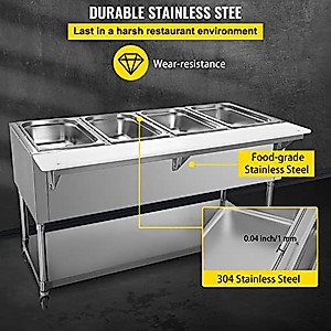 VEVOR Commercial Electric Food Warmer, 4-Pot Steam Table Food Warmer 0-100℃ w/ 2 Lockable Wheels, Professional Stainless Steel Material for Catering and Restaurants