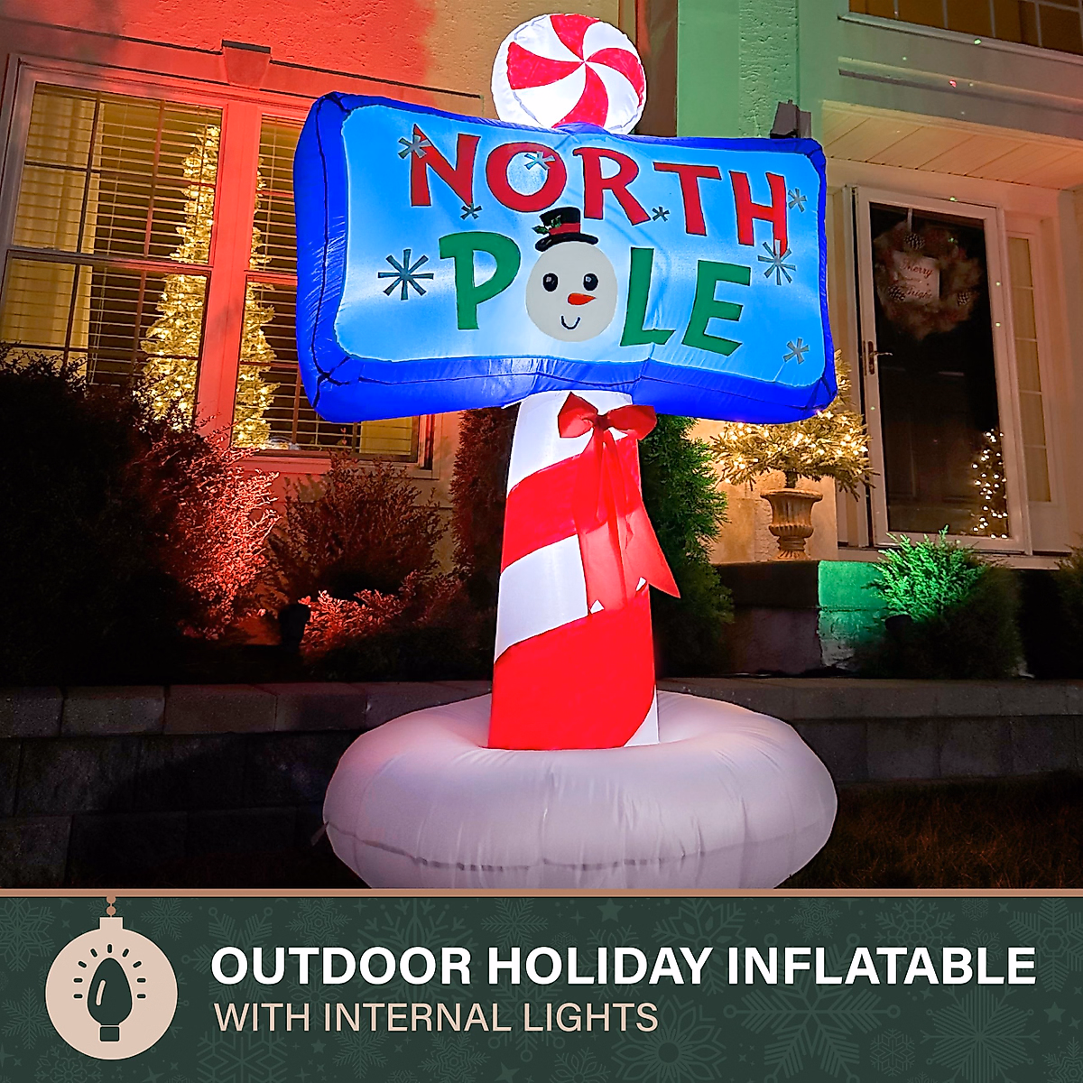 Fraser Hill Farm 6-Ft. Tall North Pole Sign Blow Up Inflatable with Lights, Outdoor Christmas Inflatable Decoration for Lawn and Yard, Giant Festive Holiday Decor