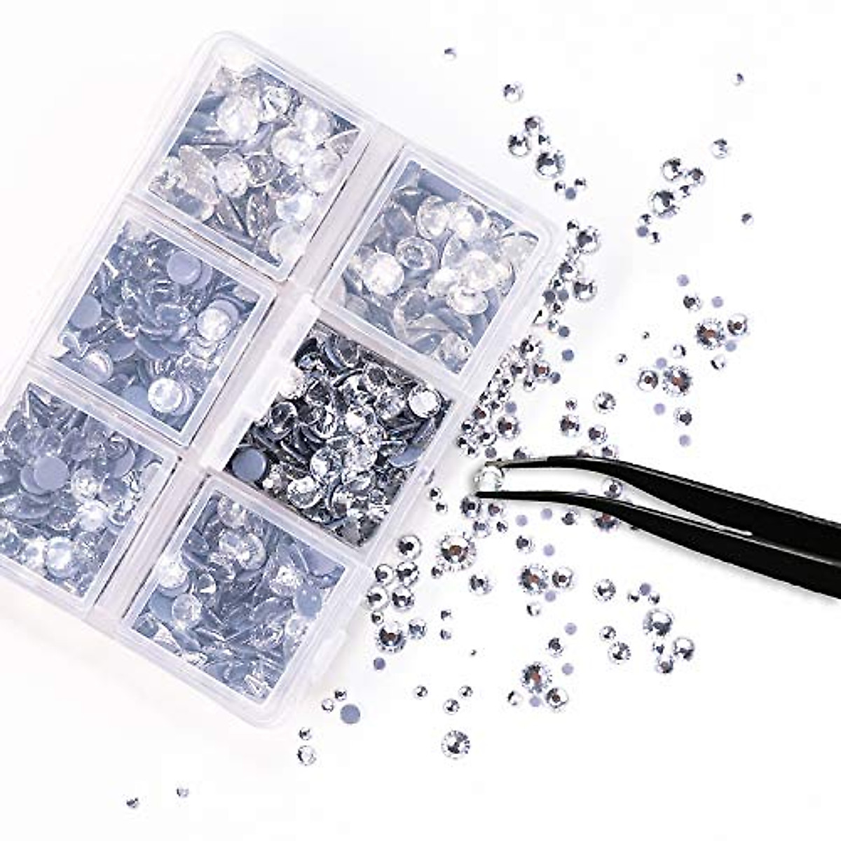OUTUXED 5040pcs Clear Rhinestones for Crafts, Flatback White Nail Rhinestone Gems, Craft Glass Diamonds Stones with Tweezers and Picking Rhinestones Pen, SS6-SS20 Crystal