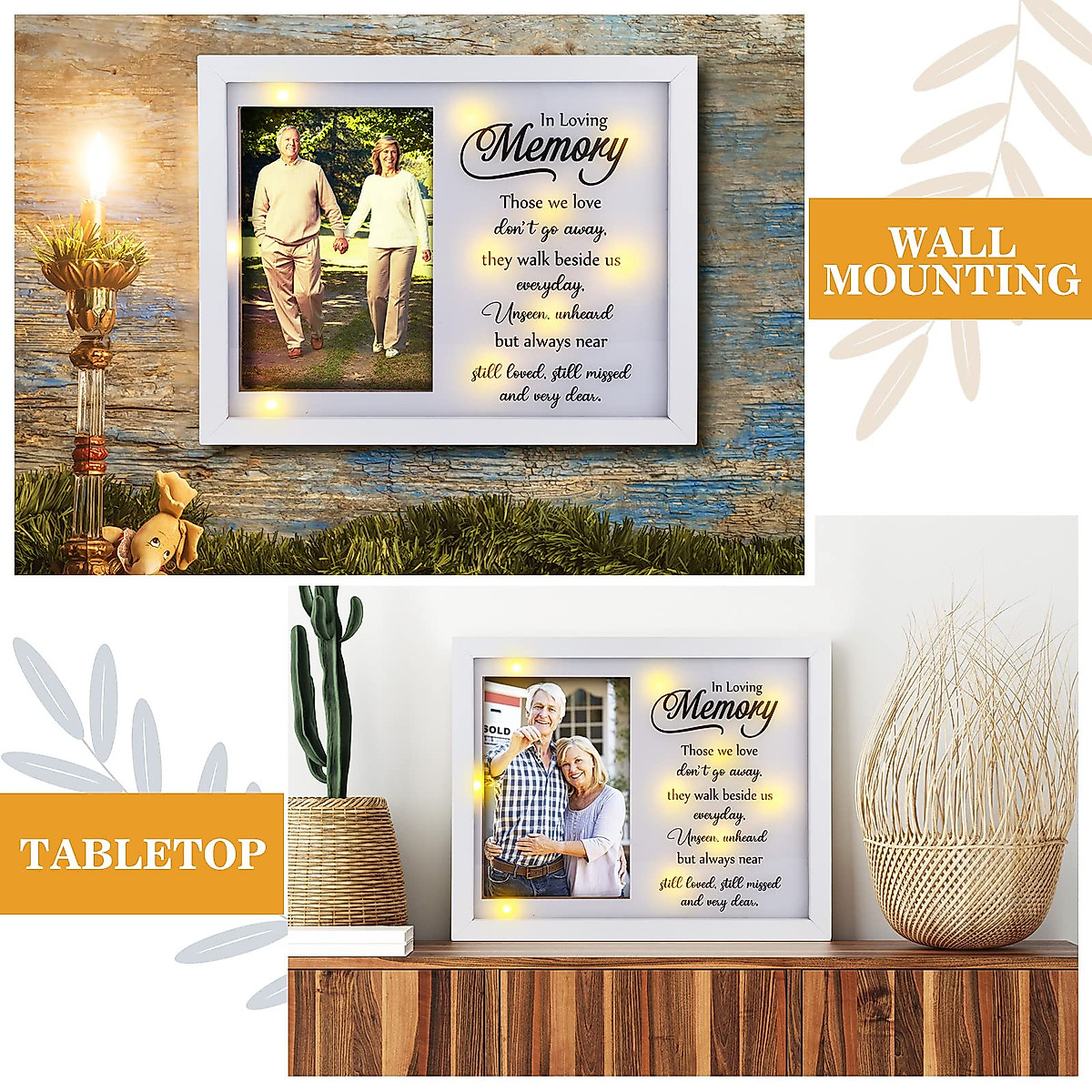 Karenhi Loving Memory Sympathy Gift Memorial Gift Sympathy Gift for Loss of Loved One 8" x 10" LED Memorial Shadow Photo Box Fits 6 x 4 in Pictures Photos