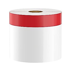 Premium Vinyl Label Tape for DuraLabel, LabelTac, VnM SignMaker, SafetyPro, Viscom and Others, White with 1" Red Stripe, 4" x 140'
