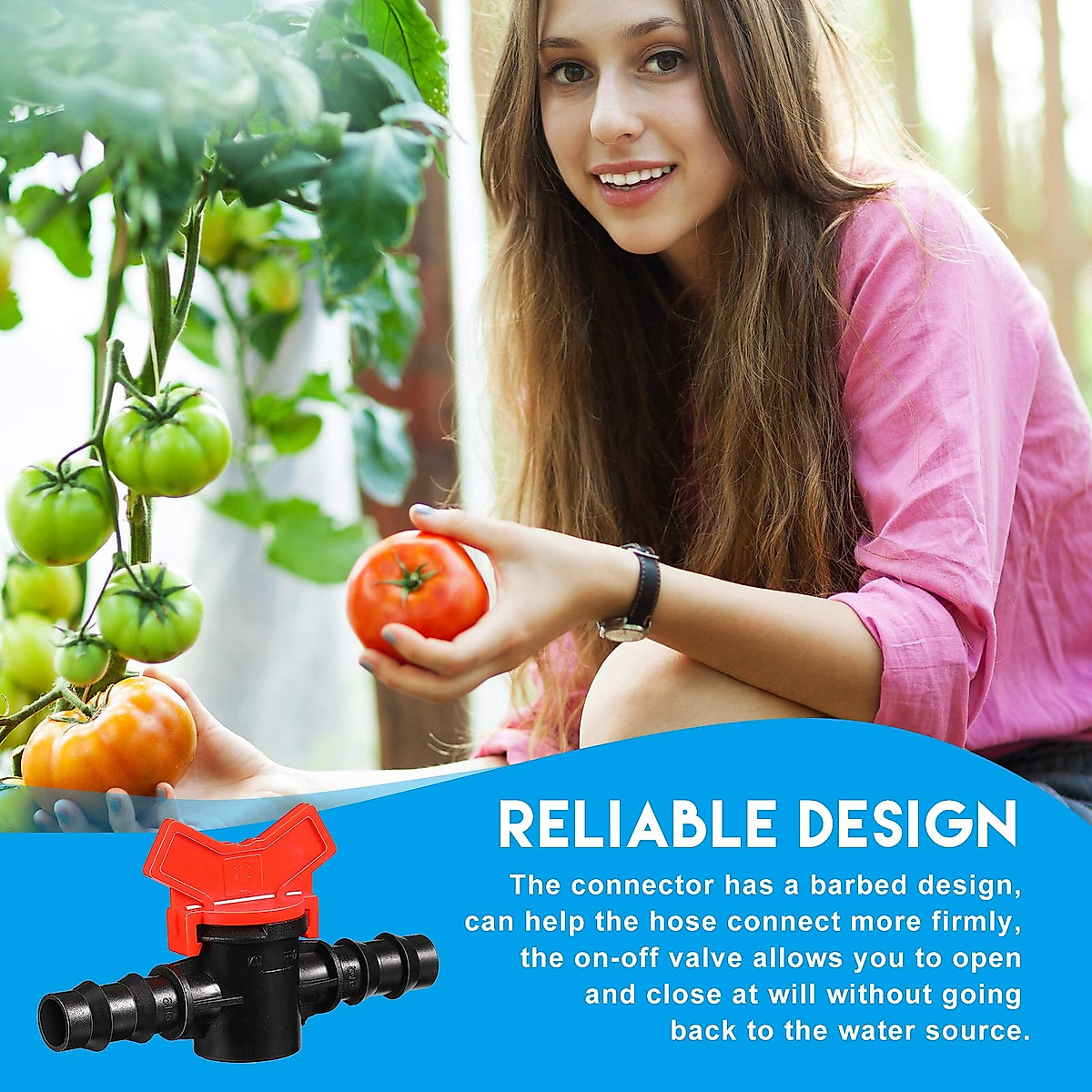 Irrigation Fitting Kit 9 Pieces Drip Irrigation Switch Valve Gate Valves Irrigation Barbed Connectors with Shut-Off Valve and 18 Stainless Steel Clamps and Roll Tape for 1/2 Inch Irrigation Tubing