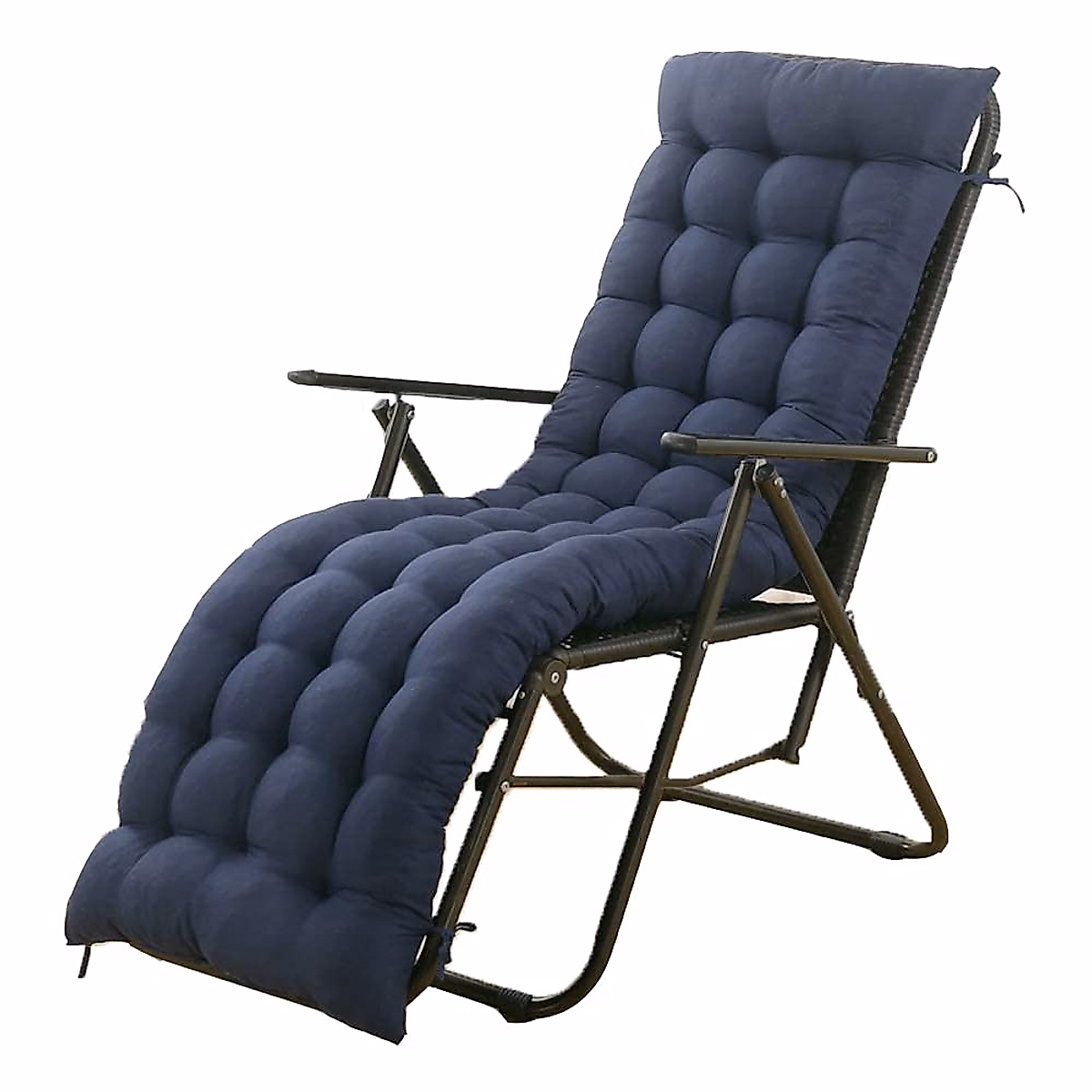 CLLC Sun Lounger Chair Cushions, Sundlight Patio Cushions Chaise Outdoor Mattress Recliner Quilted Thick Padded Seat Cushion Reclining Chair Rocking with Ties (Navy Blue, 155x48x8cm/61x18.89x3.14in)