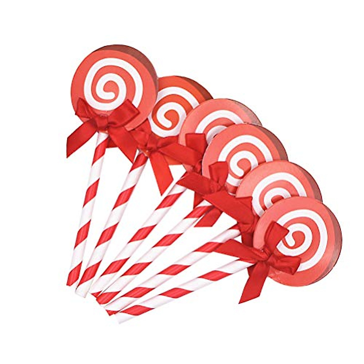 Amosfun Lollipop Cupcake Picks Paper Birthday Cake Toppers Lovely Lollipop Bow Cake Decorations Dessert Table Decorative Supplies Creative Lollipop Cake Insert Red for Party Cake Decortion
