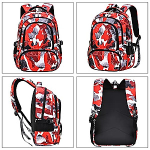 Yvechus School Backpack Casual Daypack Travel Outdoor Camouflage Backpack Christmas Presents for Boys and Girls (AY Camo Red)