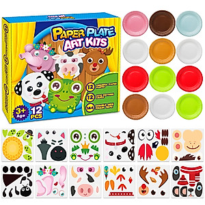 V-Opitos Arts and Crafts Kits for Kids, 12 Pack Simple Animal Paper Plate Crafts for Toddler Age of 2, 3, 4, 5 Years Old, Fun Preschool Classroom Activity Project for Boy & Girl