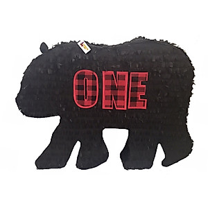 20" Tall Lumberjack Bear Pinata for First Birthday Wild One Party
