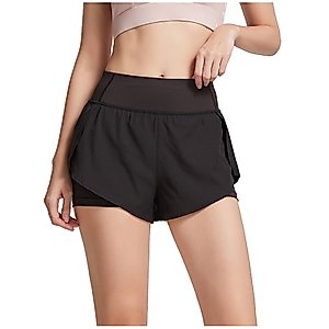 Bblulu Women's Athletic Running 2 in 1 Shorts High Waisted Workout Traning Jogging Cycling Sports Shorts Solid Yoga Pants