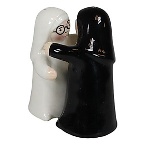 Ebros Gift Black And White Dressed Nuns Dancing Salt And Pepper Shakers Ceramic Figurine Set 3.5"H Hugging Nun Religious Inspirational Funny Themed Accents