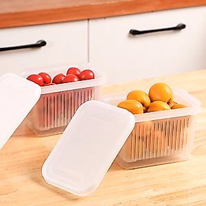 GIFZES Fruit Storage Containers for Fridge, Fruit Vegetable Produce Saver Containers Fridge Organizers with Airtight Lid & Colander, BPA-Free Vegetable Storage Lettuce Keepers for Refrigerator White