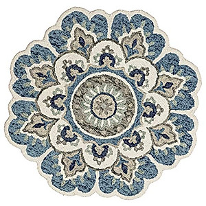 LR Home Edged Flora Area Rug, 4' Round, Blue