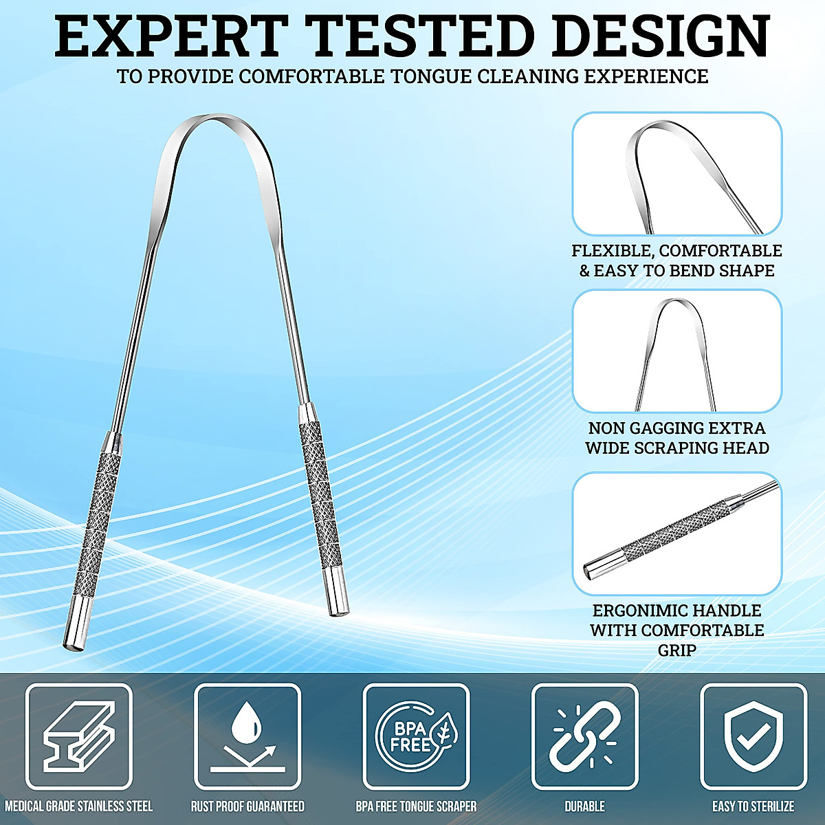 SV’s Tongue Scraper |Tongue Scraper for Adults & Kids |Tongue Scraper and Cleaner| Stainless Steel Tongue Scrapers | Bad Breath Treatment| Oral Care
