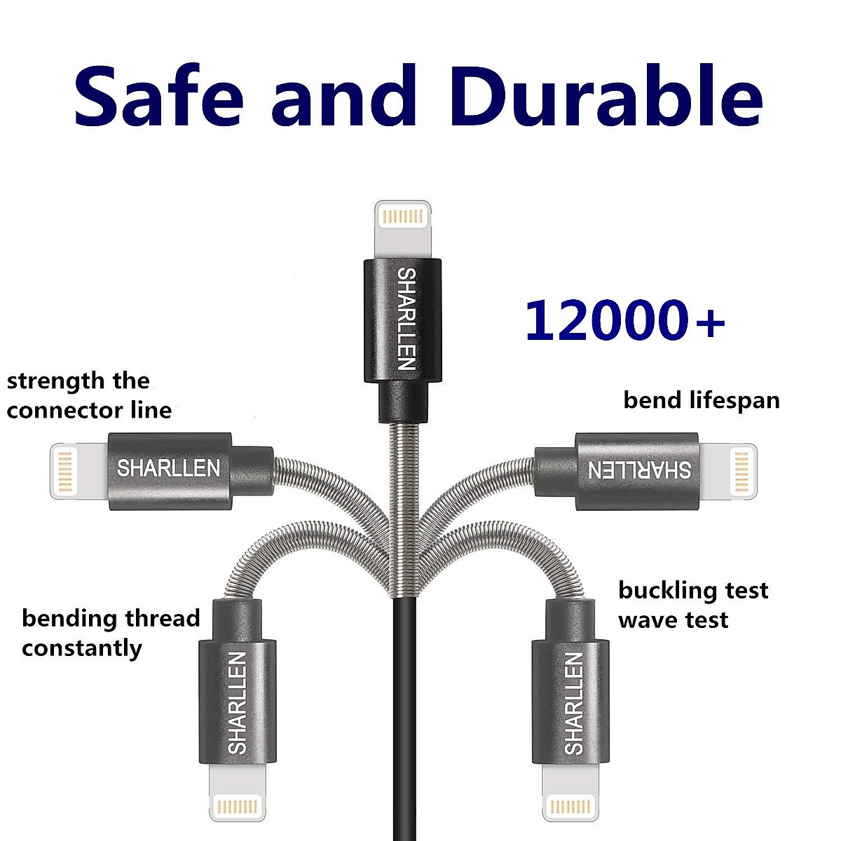 iPhone Charger Cable Sharllen Spring iPhone Lightning Cable 5Pack 6FT USB Fast Charging & Data Sync Cord Long iPhone Charging Cable Compatible iPhone Xs/Max/XR/X/8/8P/7/7P/6/6S/SE/iPad/iPod Black