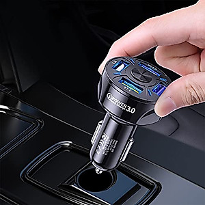 Car Charger Adapter, 4 Ports USB Fast Car Charger QC3.0, Quick Car Phone Charger with LED Light Display, Compatible with iPhone 12 Pro Max/11 Pro/XS/XR, Galaxy S20 Ultra and More (Black)