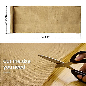 Natural Burlap Fabric Roll, 63in X 16.4ft Jute Fabric by The Yard, Tree Trunk Protector Rose Bush Plant Covers Burlap Tree Wraps for Winter, DIY Crafts, Christmas, Home, Wedding Decorations