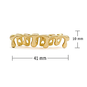 LuReen 14k Gold Teardrop Bottom Grillz 6 Teeth Lower Teeth Drip Cap Grillz for Halloween Costume Cosplay
