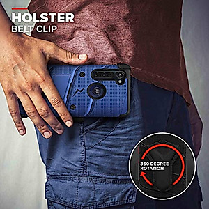 ZIZO Bolt Series for Moto G Stylus (2020) Case with Screen Protector Kickstand Holster Lanyard - Blue & Black