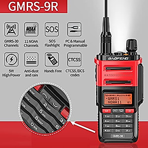 Baofeng GMRS Radio GMRS-9R Handheld Radio with NOAA Weather Scan,Waterproof IP67 Long Range Two Way Radios Rechargeable