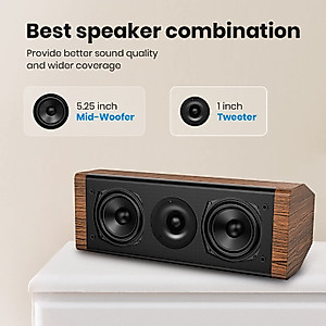 Moukey Center Channel Speaker, 100 Watt Peak Compact Center Speaker Hi-Res Audio with Deep Bass Response, for TV, Home Theater, Dolby and DTS Surround - Mcs1