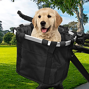 Sisenny Bike Basket Folding Small Pet Cat Dog Carrier Front Removable Bicycle Handlebar Bag Quick Release Detachable Cycling Holder Storage Basket