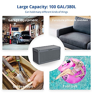 Cozy Castle 100 Gallon Outdoor Storage Box, Deck Box, Resin Pool Toy Storage, Patio Storage, Outdoor Cushion Storage, for Garden and Pool, Gray
