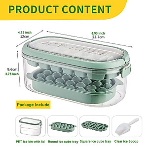 Ice Cube Tray for Freezer with Lid and Portable Ice Bin,BPA Free Round Ice Trays,Ice Bucket with Cover&Handle and Ice Scoop,28 Nuggets Ice Mold and 26 Mini Sphere Ice Cubes,Set of 2