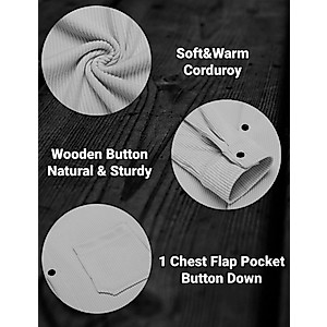 COOFANDY Men's Corduroy Jacket Stretch Camp Shacket Long Sleeve Warm Fleece Winter Shirts Grey