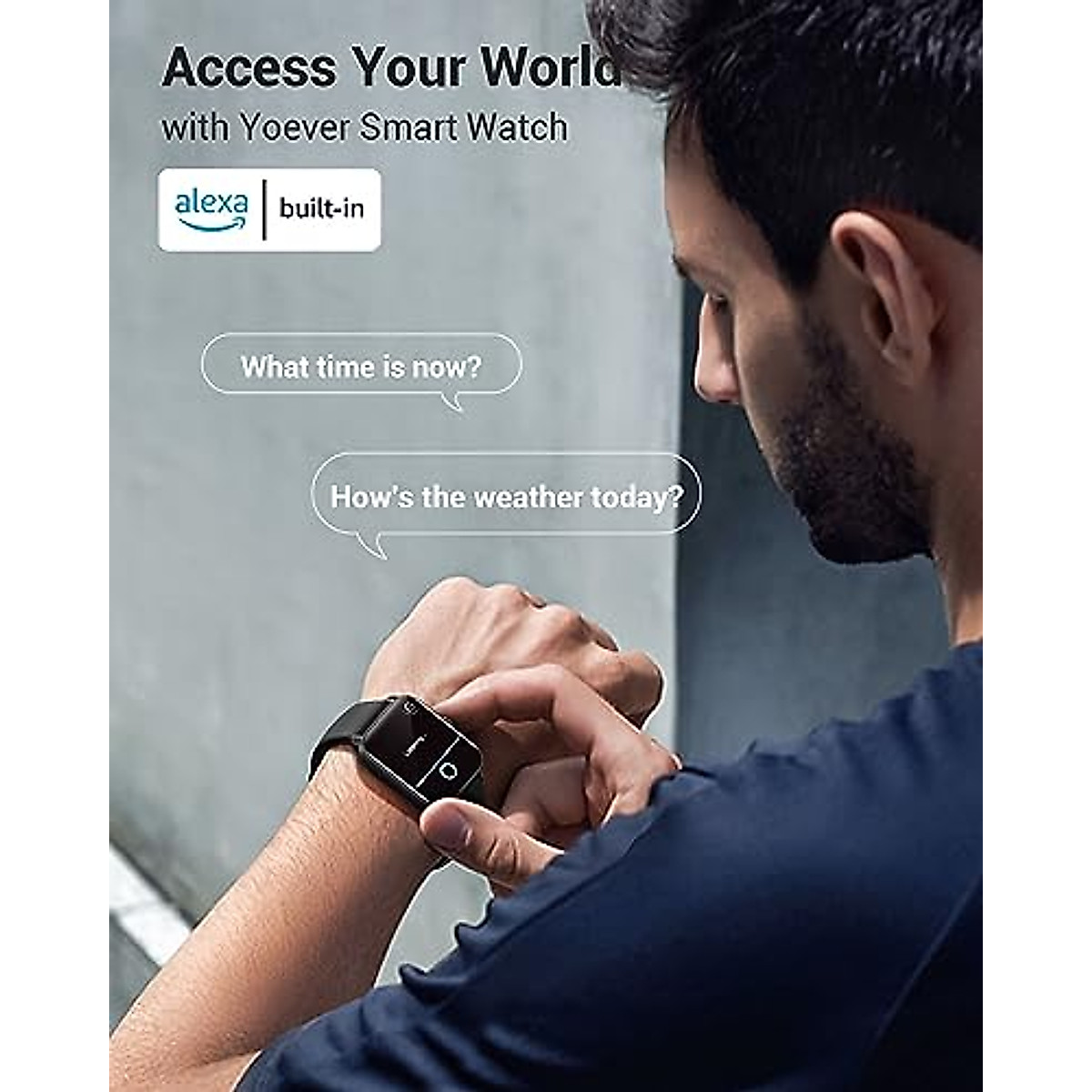 Yoever Smart Watches for Men with Alexa, 1.8'' Bluetooth Call Fitness Tracker Watch, Heart Rate Sleep Monitor Step Counter, Sports Workout Activity Trackers for Christmas Birthday Gifts Men Dad Father