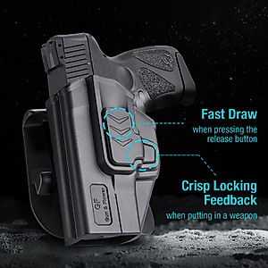 GUN FLOWER OWB Holster Fits Taurus G2C/G3C, Taurus Millennium G2 PT111/PT140, Outside Waistband Carry Holster, Level II Retention Locking System, 360 Degrees Adjustable, Left Handed