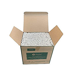 Kingseal FSC Certified Paper Cocktail Straws, Unwrapped, 6mm x 5.75 Inches, Silver Stripe, Biodegradable, Earth Friendly, Bulk Pack - 1 Box of 500 Straws